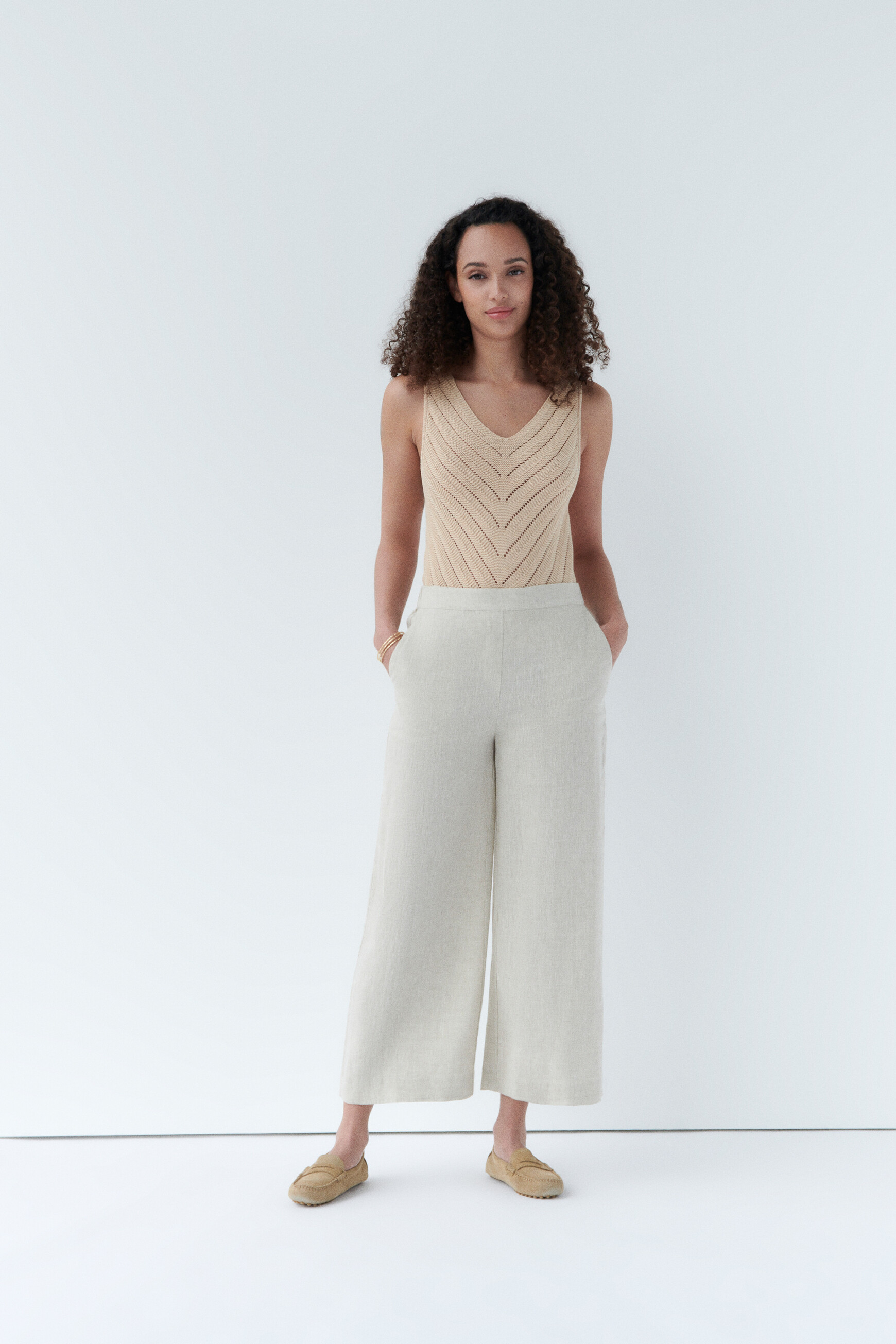 100% linen pandi trousers beige woman