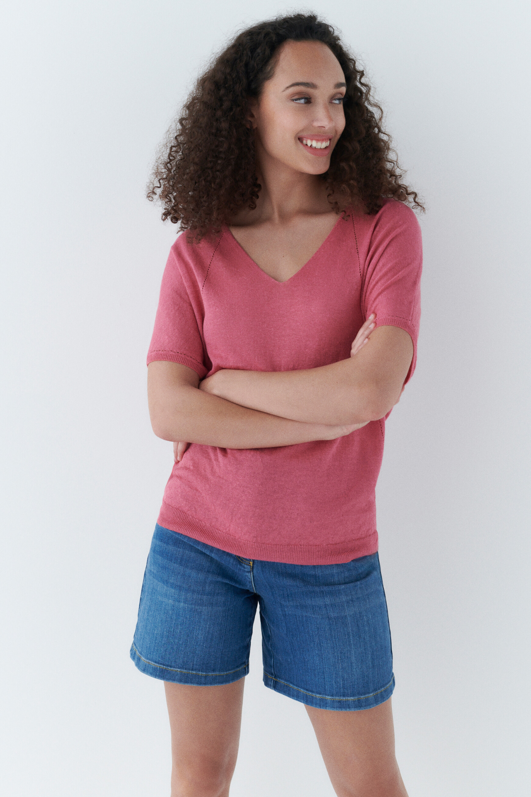 100% linen milana jumper dark red woman