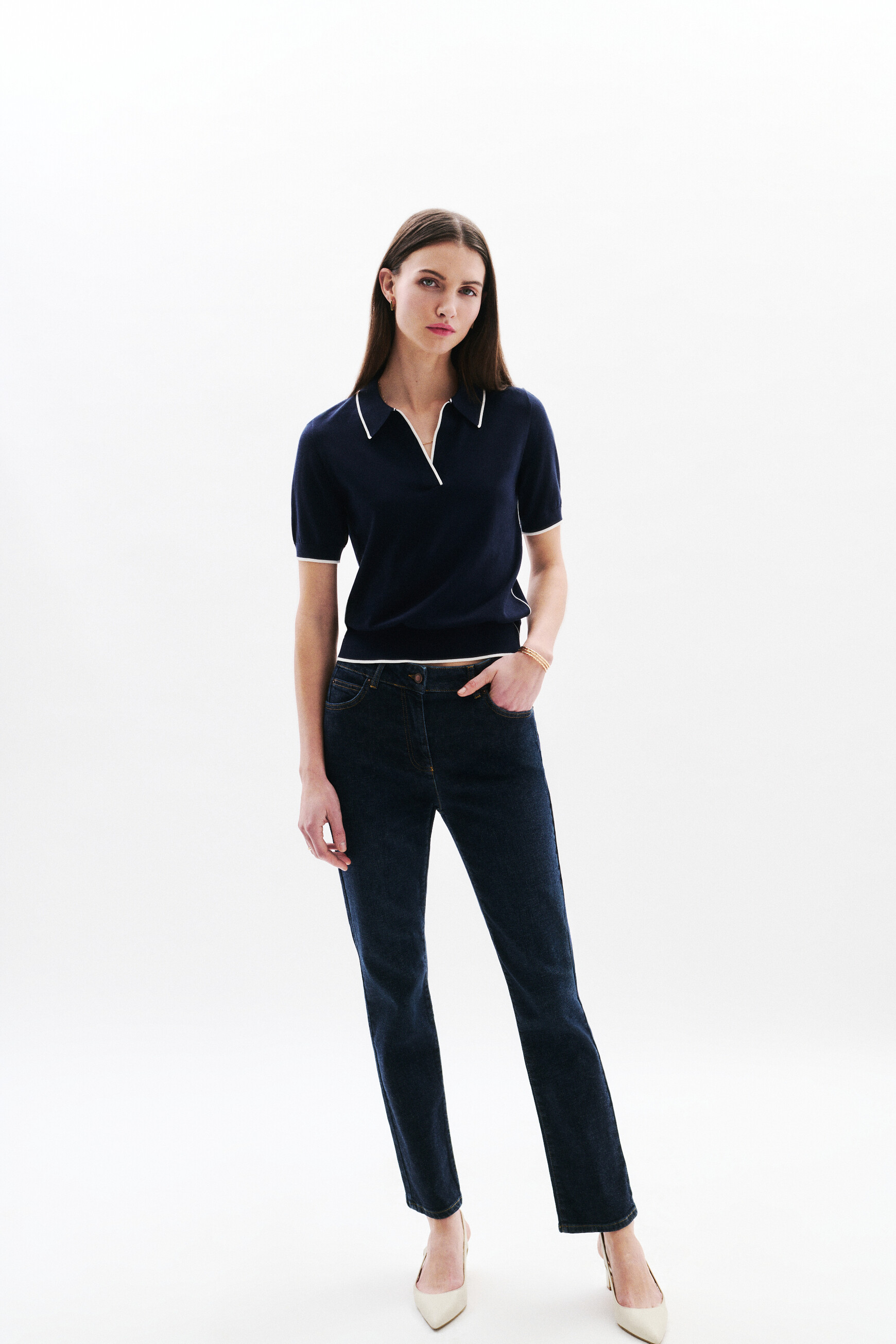 Pantalon pop denim double stone femme