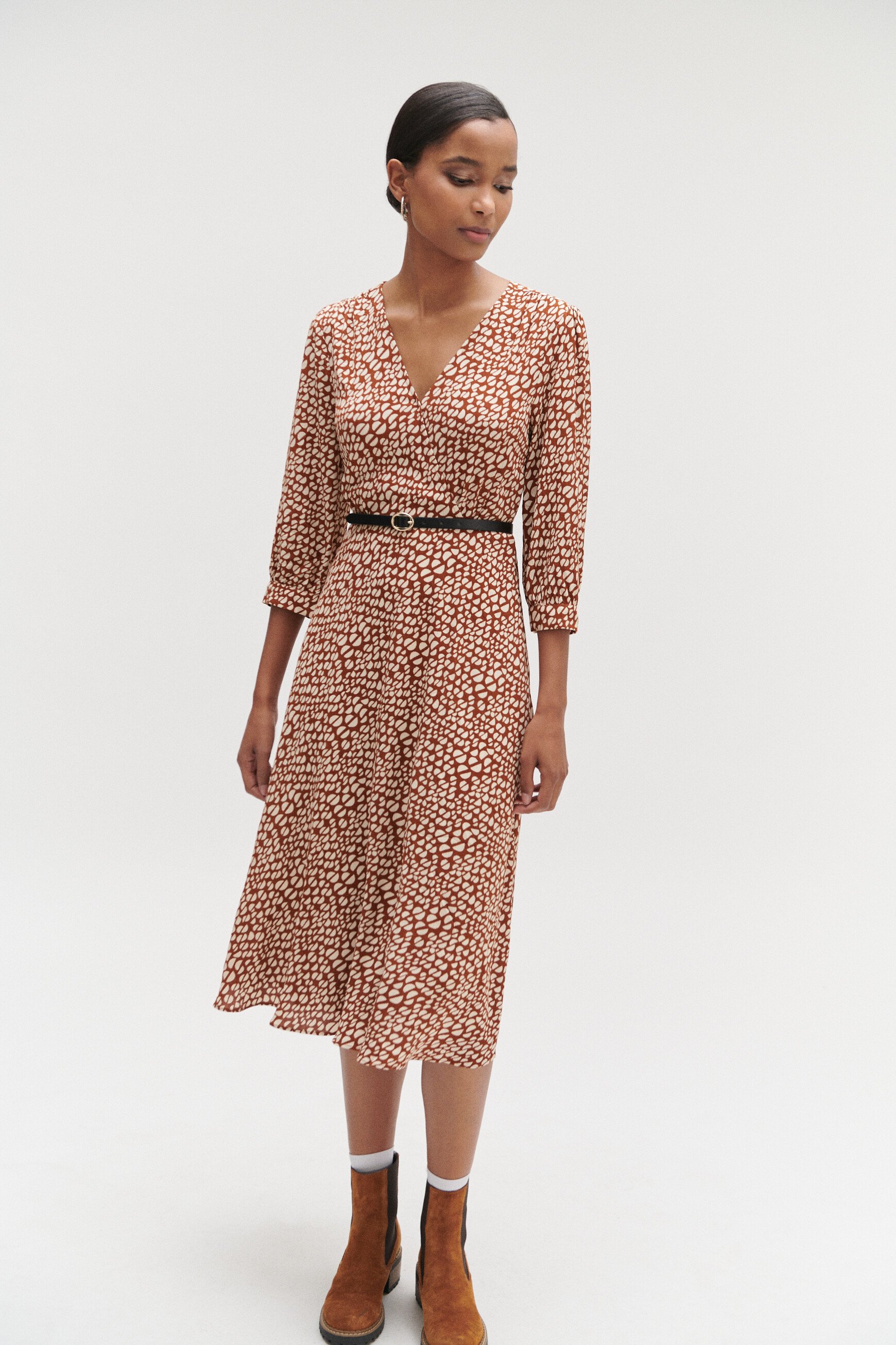 Robe samira cache-cœur marron cognac femme