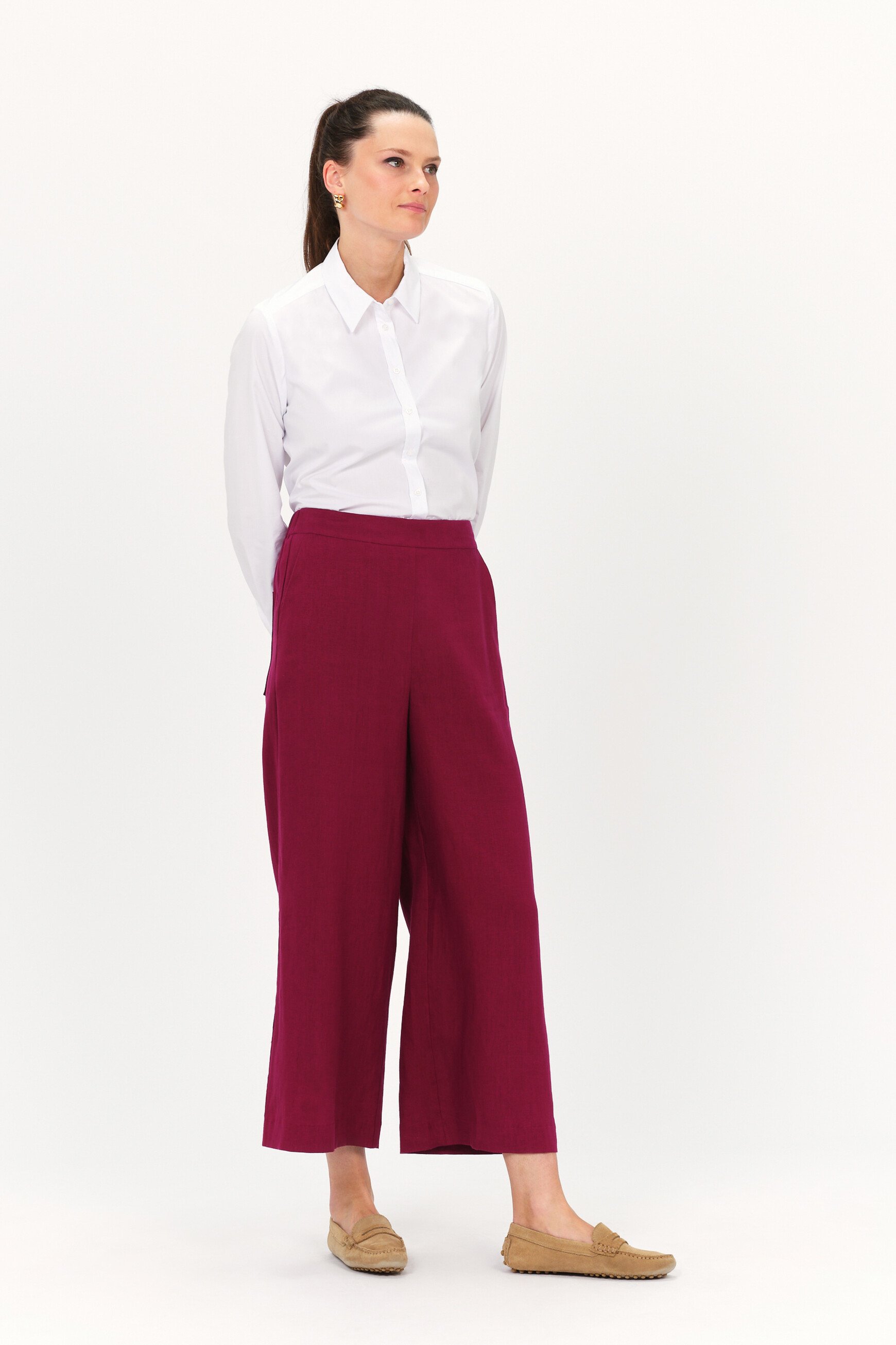 100% linen pandi trousers raspberry pink woman