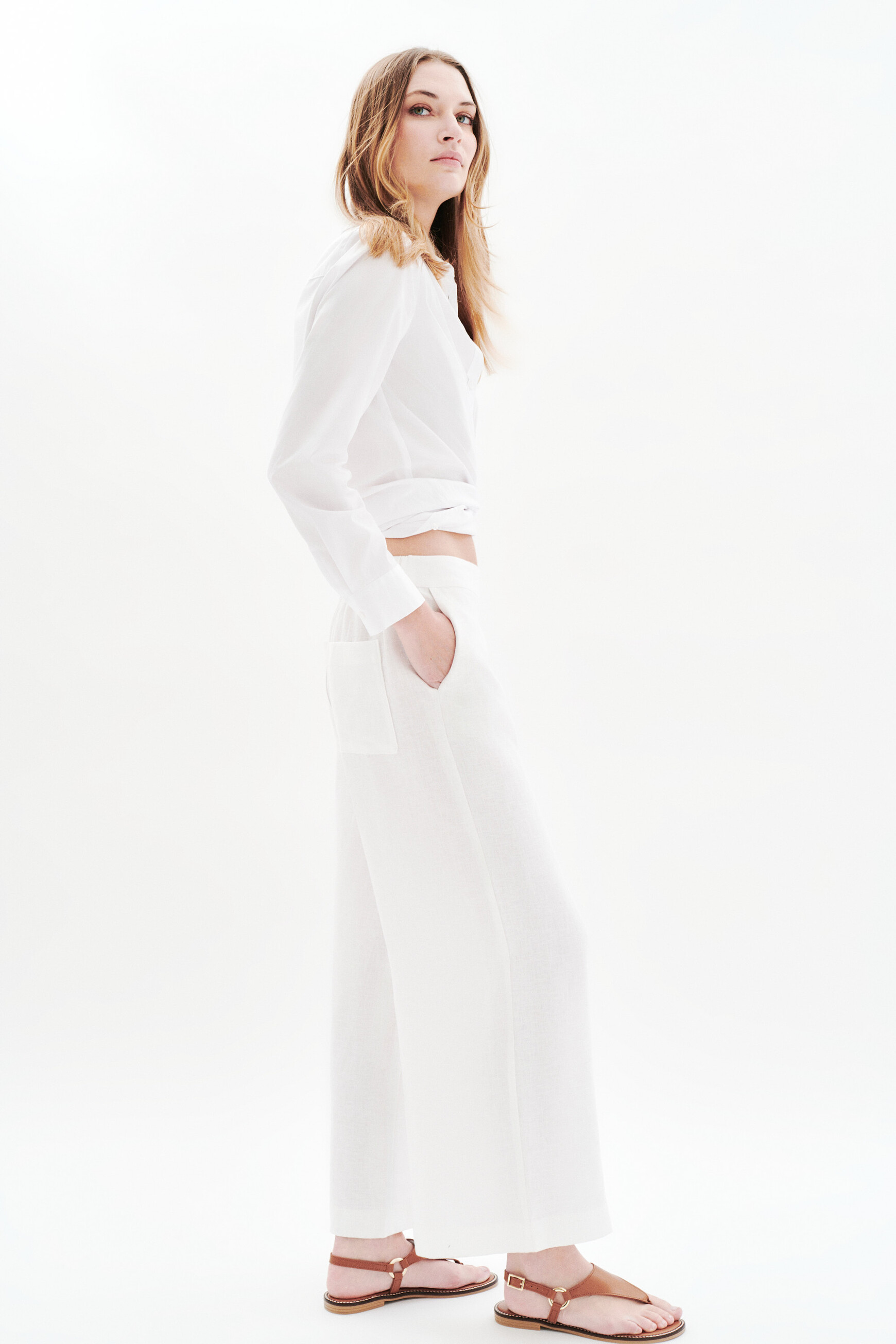 Pantalon pandi 100% lin blanc femme